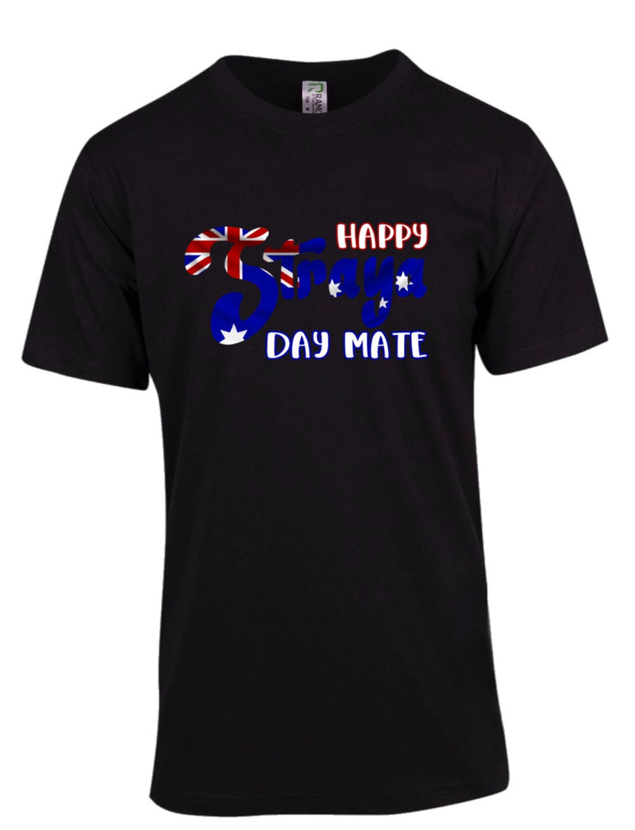 Kids Happy Straya Mate Day Australia Day Tee - Sizes 00-16 - Black or ...